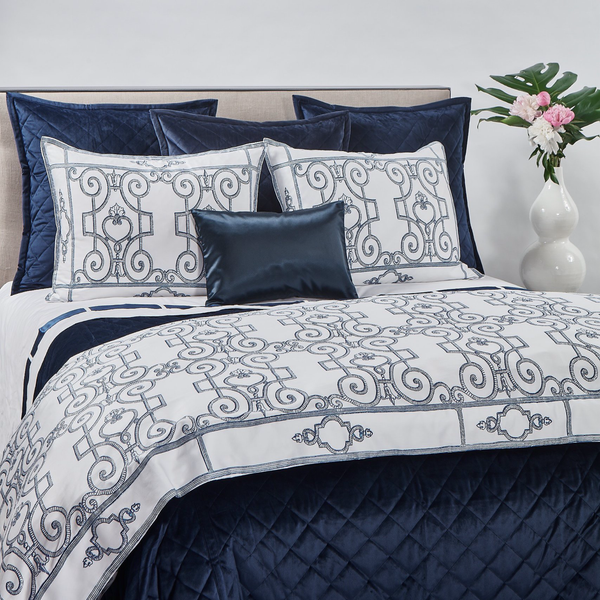 Ann Gish Velvet Coverlet Set (Navy) | Fine Linen and Bath - FLandB.com