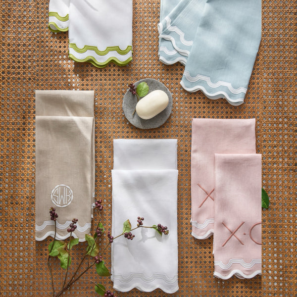 Matouk Mirasol Guest Towels (White/Grass) | FLandB - FLandB.com