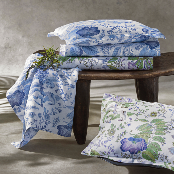 Matouk Schumacher Pomegranate Linen Bedding (Porcelain Blue) - FLandB.com