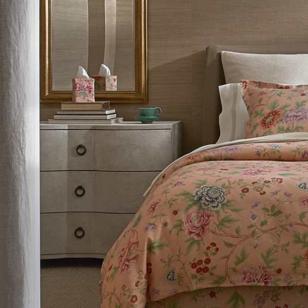 Matouk Simone Linen Tissue Box Cover (Apricot) | Luxury Floral Print ...