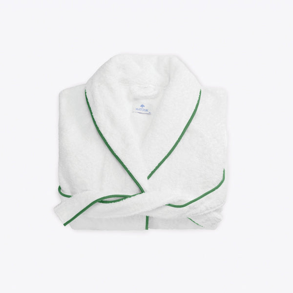 Matouk Cairo Bath Robe (White/Palm) | Pure Cotton Luxury Robe - FLandB.com