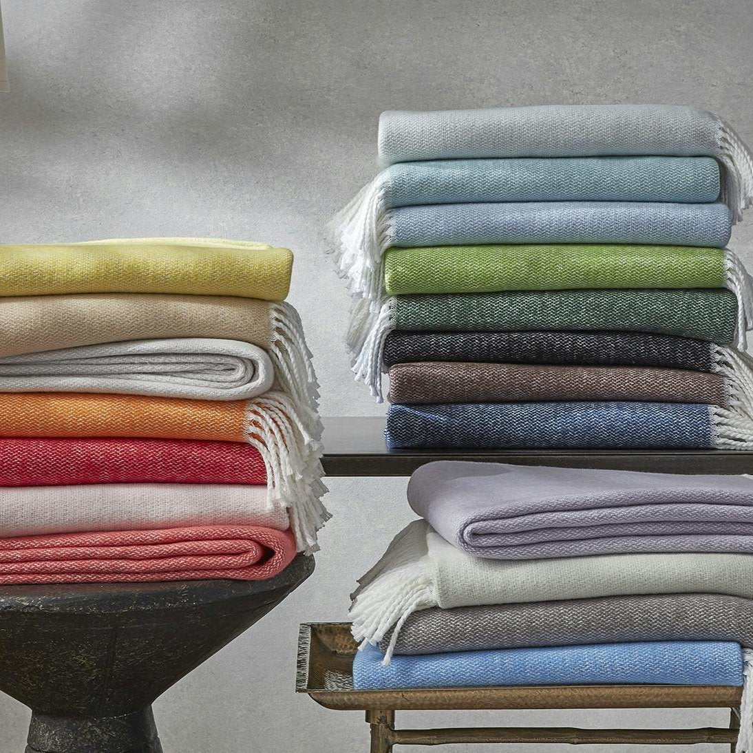 Matouk Pezzo Throws - Azure - Pure Cotton | FLandB - FLandB.com