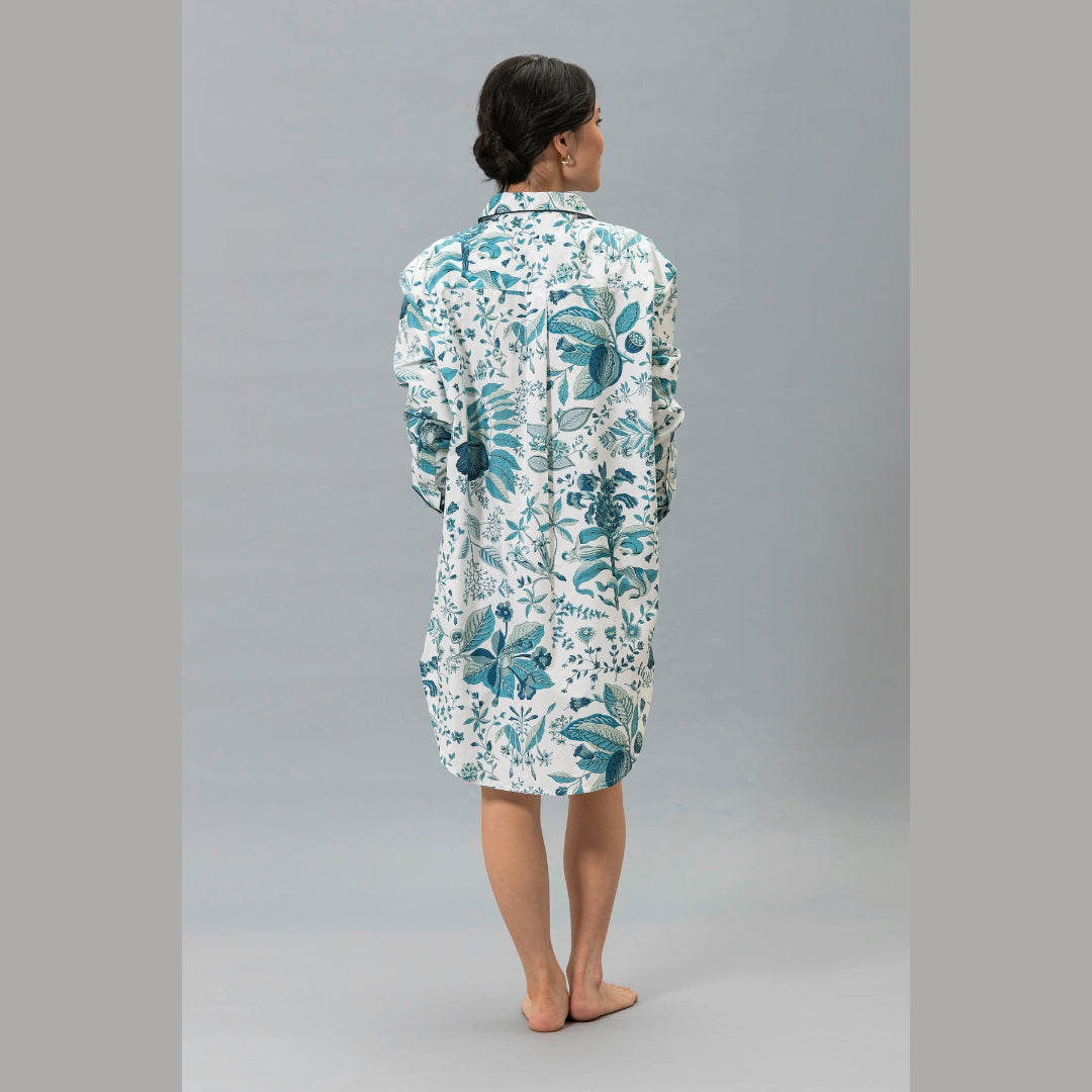 Matouk Luca Sleep Shirt (Pomegranate Prussian Blue) | Relaxed Pajamas ...