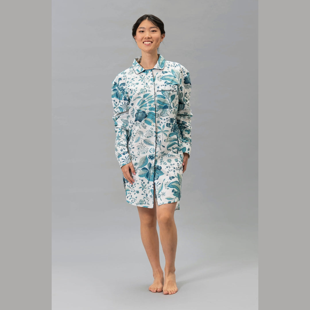 Matouk Luca Sleep Shirt (Pomegranate Prussian Blue) | Relaxed Pajamas ...