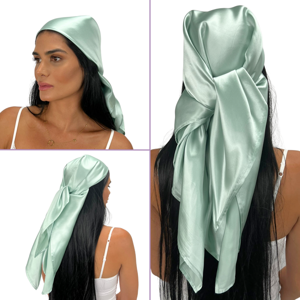 100% Mulberry Silk 36" Square Extra-Large Head Scarf - Green - FLandB.com