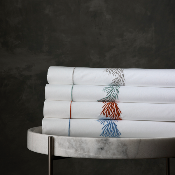 Matouk Atoll Bedding Collection (Aegean) | Emdroidered Coral Design ...